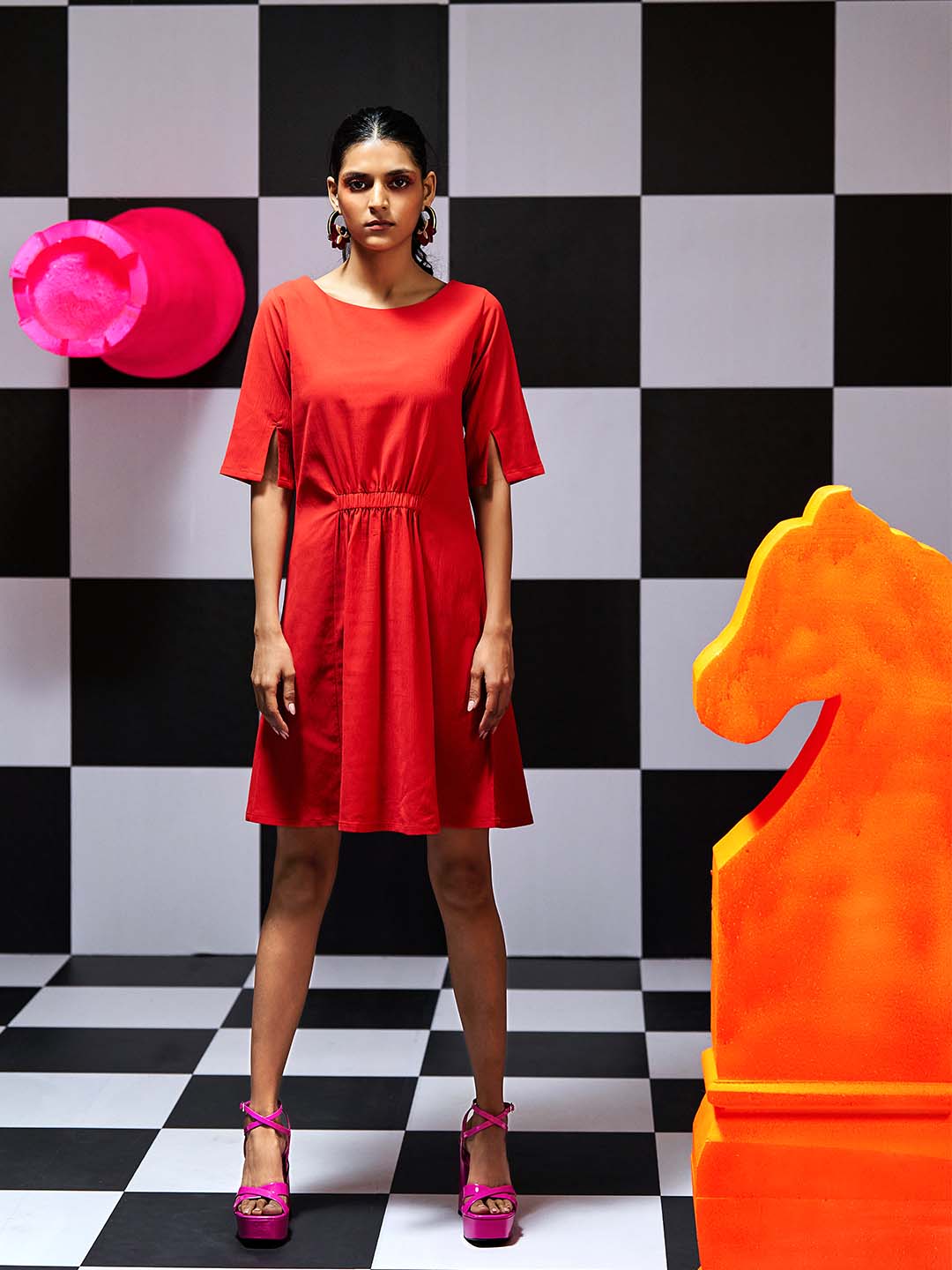 Perfect Ruby Red Dress with Sleeves for Women - Raisin Global