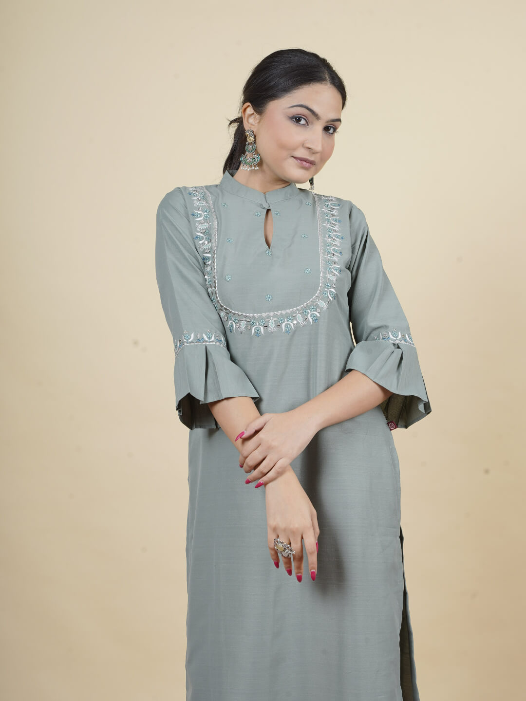 Buy Soft Teal Embellished Kurta Set - Raisin