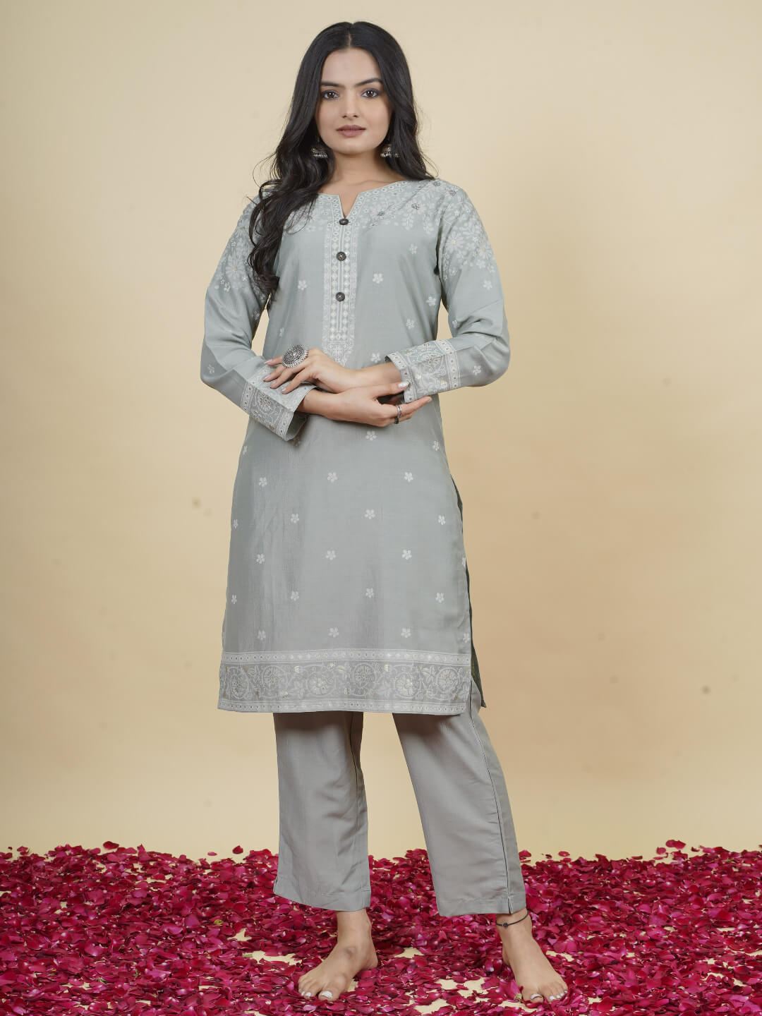 Shop Tranquil Silk Kurta Set - Raisin