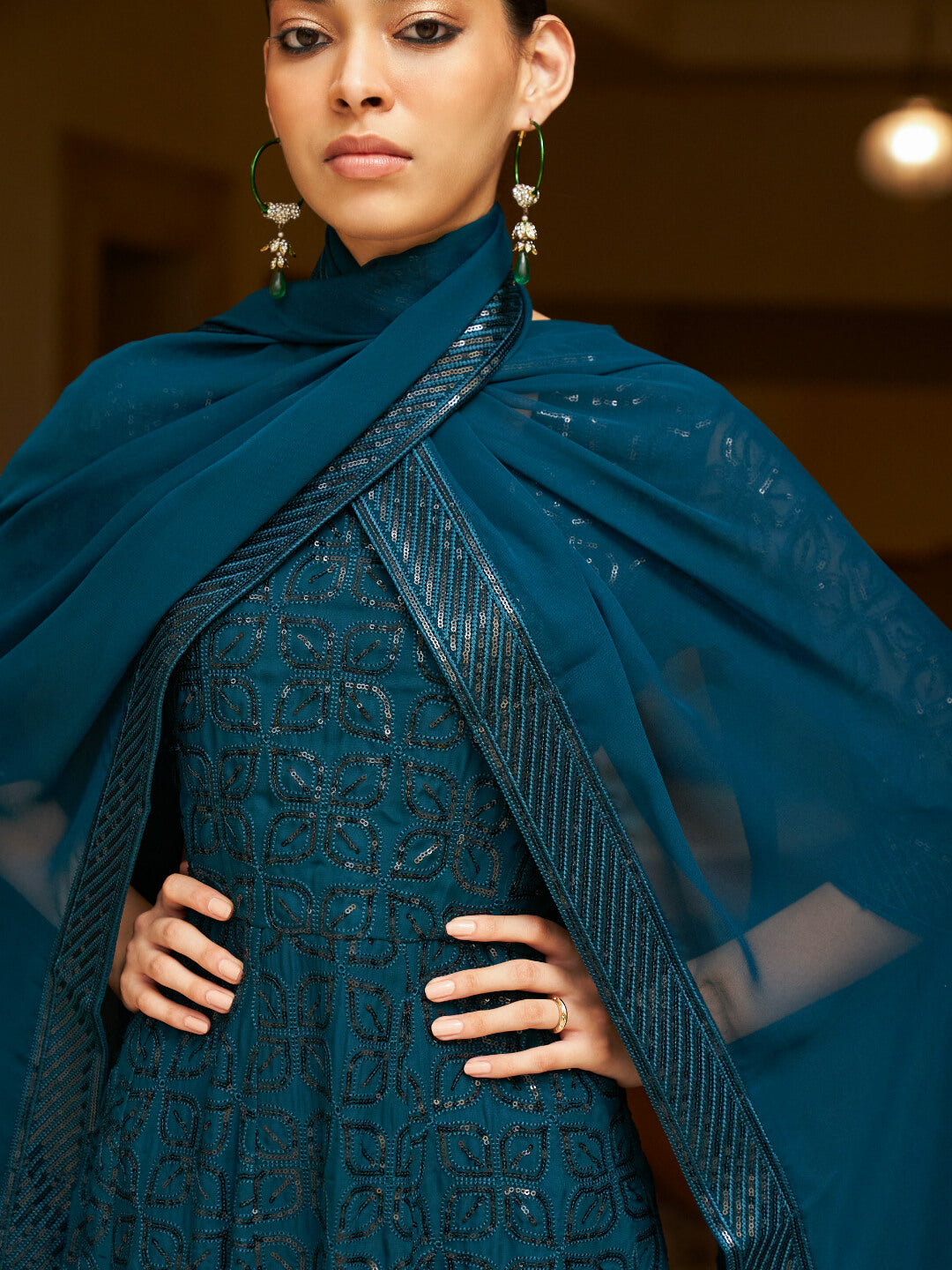 Buy Gorgeous Peacock Blue Anarkali Dress Online - Raisin