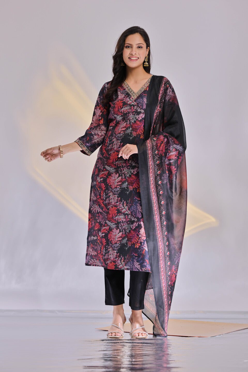 Embroidered Muslin Suit Set with Dupatta
