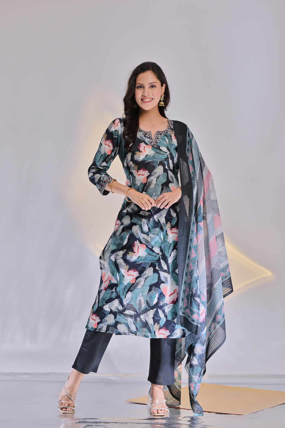 Floral Embroidered Muslin Suit Set